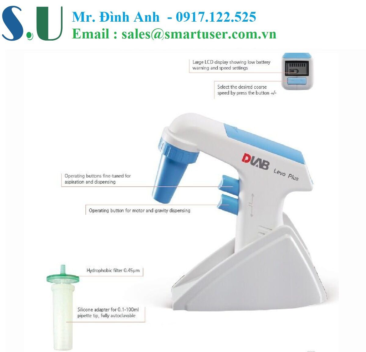 Máy bơm pipette tự động Levo Plus Motorized Pipette Filler